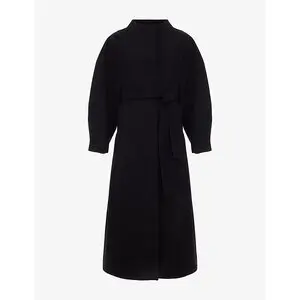 PHASE EIGHT Mollie Funnel-neck Long Wool-blend Coat - Navy