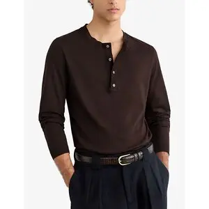 REISS Newman Long-sleeve Cotton-blend Henley Top