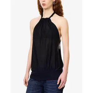PEACHY DEN Emma Halterneck Jersey Top - Black