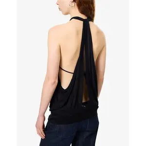 PEACHY DEN Emma Halterneck Jersey Top - Black
