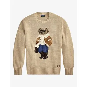 Polo Ralph Lauren Polo Bear Crewneck Cotton Sweater - Tan Multi