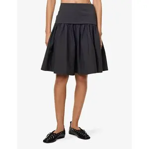 ST. AGNI Circle Hem Gathered Cotton-blend Midi Skirt