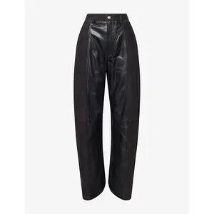 ROTATE BY BIRGER CHRISTENSEN Jordana Wide Straight Leather Trousers - Black