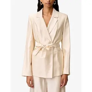 Claudie Pierlot Striped Belted Satin Blazer