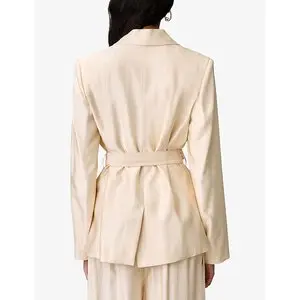 Claudie Pierlot Striped Belted Satin Blazer