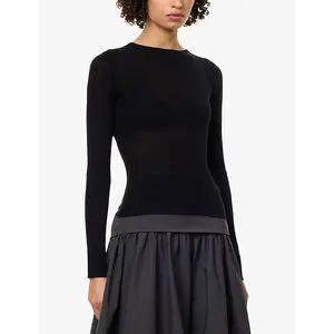 ST. AGNI Long-sleeve Bateau Neck Wool Top