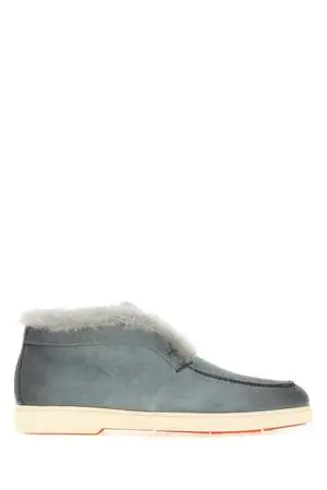 Santoni Fortune Suede Shearling Lined Slip-on Loafers - Brown