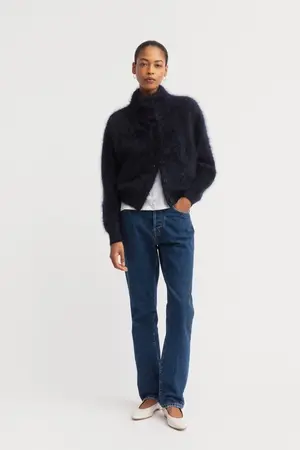 Iris Von Arnim Brushed Cashmere Cardigan Dabina - Navy