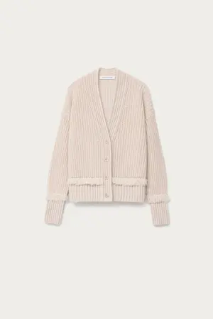 Iris Von Arnim Cashmere Cardigan Philipa Fringes - Alabaster