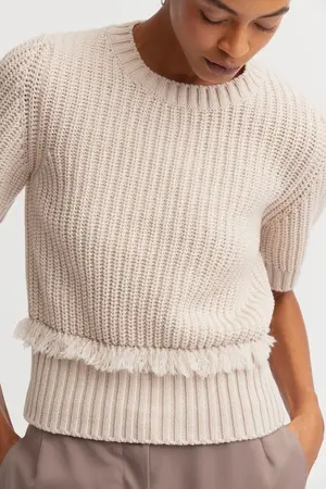 Iris Von Arnim Cashmere Sweater Pica Fringes - Alabaster
