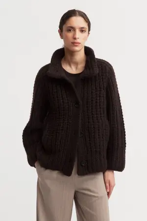 Iris Von Arnim Handknit Jacket Vigdis Long - Chocolate