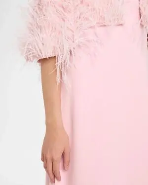 Oscar De La Renta Embellished Capelet Silk Stretch A-line Gown - Blossom