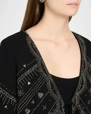 Ramy Brook Andreas Beaded Tie-front Top - Black/silv