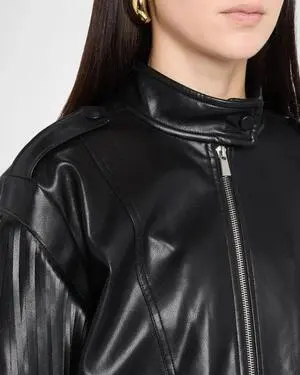TOCCIN Roux Fringe Faux-leather Moto Jacket - Jet