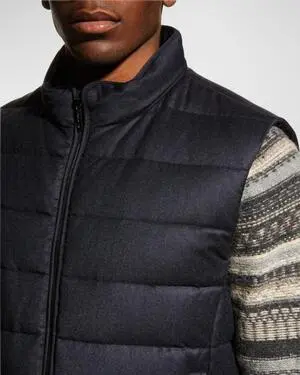 MOORER Apos;s Flannel Down Vest - Navy