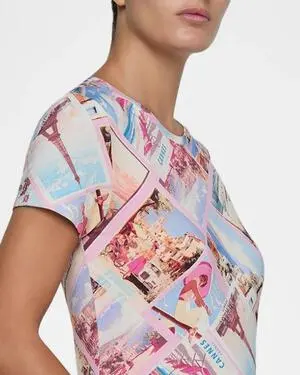 L & Apos;AGENCE Ressi Short-sleeve Postcard Tee - Light Pink Multi