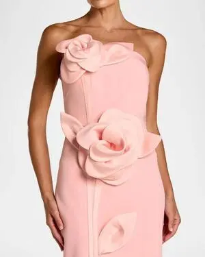 Mac Duggal Floral Crepe Strapless Maxi Dress - Blush