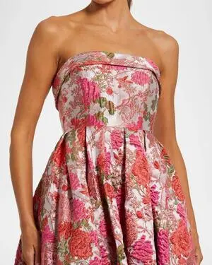 Mac Duggal Floral Brocade Fit-and-flare Strapless Midi Dress