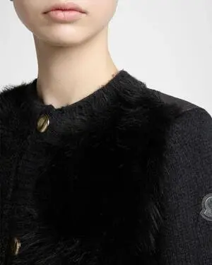 Moncler Wool-blend Faux Fur Cardigan - Black