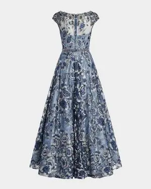 Mac Duggal Embellished Cap-sleeve High-neck Gown - Blue