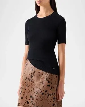 Akris Seamless Silk-cotton Rib Short-sleeve Crewneck Sweater - Black