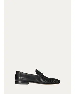 THE ROW Theo Soft Gathered Leather Loafers - Black