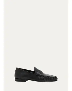 THE ROW Theo Leather Moccasin Loafers - Black