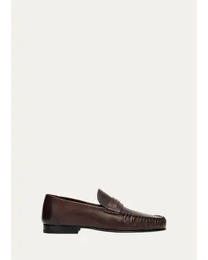 THE ROW Theo Leather Moccasin Loafers - Lacquer Brown