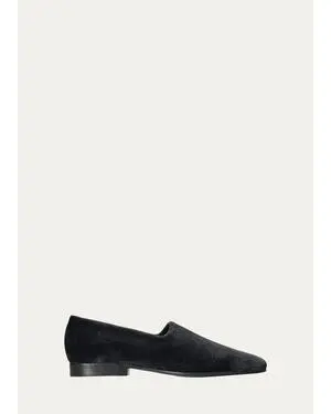 THE ROW Safi Velvet Loafers - Midnight
