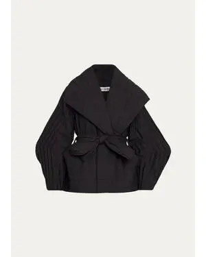 Issey Miyake Pleated Grid Quilted Wrap Coat - Black