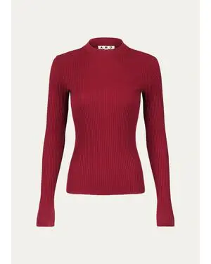 AMO Ruthie Ribbed Mock-neck Top - Decant