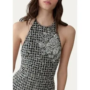 Carolina Herrera Embellished Tweed Halter Mini Dress