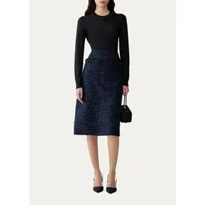 Carolina Herrera Embellished Pocket Tweed A-line Midi Skirt