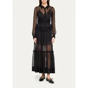 Ulla Johnson Delphina Tiered Silk Maxi Skirt