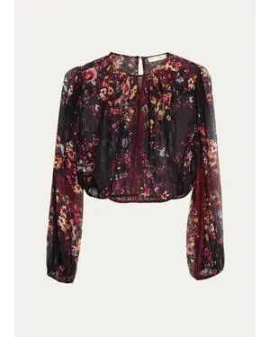 Ulla Johnson Elenora Floral Silk Blouse - Amaranthus