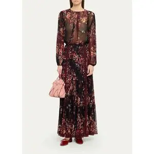 Ulla Johnson Elenora Floral Silk Blouse - Amaranthus