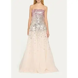 Pamella Roland Degrade Beaded Tulle Ball Gown - Pink Multi