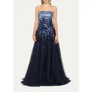 Pamella Roland Degrade Beaded Tulle Ball Gown - Pink Multi