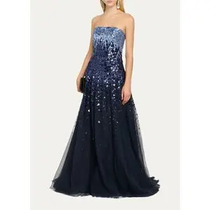 Pamella Roland Degrade Beaded Tulle Ball Gown - Pink Multi