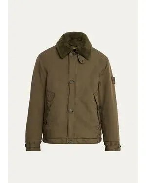 Stone Island Shearling-collar Military Jacket - Green