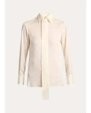 Kiton Neck-tie Silk Jacquard Button-down Blouse