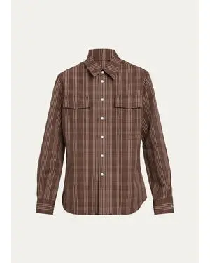 AMI Paris Plaid Wool Flannel Button-front Shirt - Brown