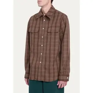 AMI Paris Plaid Wool Flannel Button-front Shirt