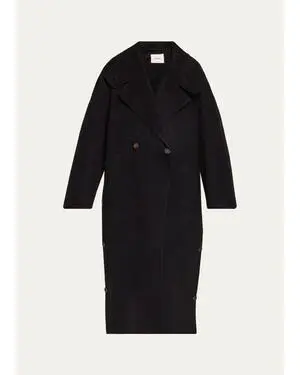 LISA YANG Double Shawl Wool-cashmere Buttoned Hem Long Coat - Black