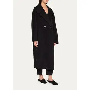 LISA YANG Double Shawl Wool-cashmere Buttoned Hem Long Coat