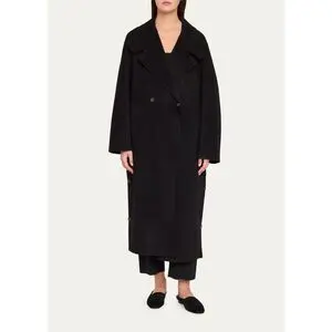 LISA YANG Double Shawl Wool-cashmere Buttoned Hem Long Coat