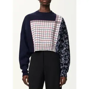 Loewe Patchwork Check Wool-blend Crop Sweater