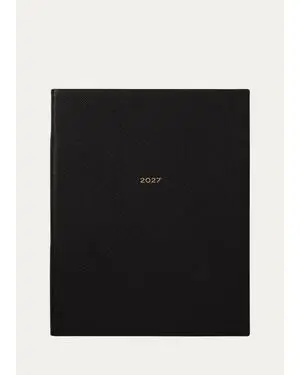 Smythson Portobello 2027 Weekly Vertical Journal In Panama Leather - Black