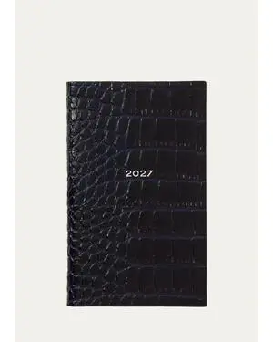 Smythson Panama 2027 Weekly Journal In Mara Croc-embossed Leather - Blue