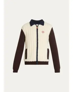 Casablanca Ribbed Fleece And Wool Hybrid Full-zip Jacket - Brown Multi